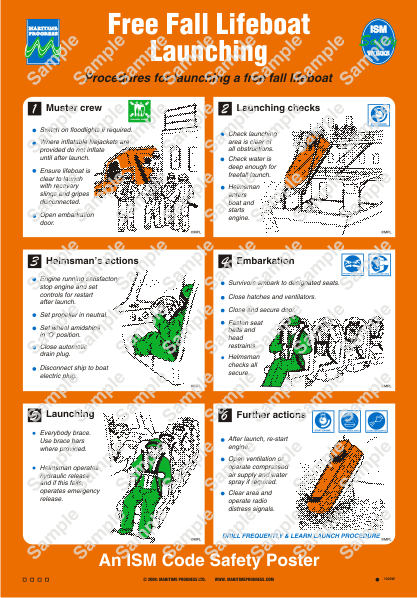 MARITIME PROGRESS - UK 1020WV Safety Poster for Free Fall Lifeboat Launching 480mmX330mm (Impa ...