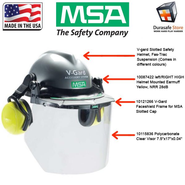 MSA V-gard Ratchet Helmet c/w Earmuff, Bracket, Visor - Thailand Best ...